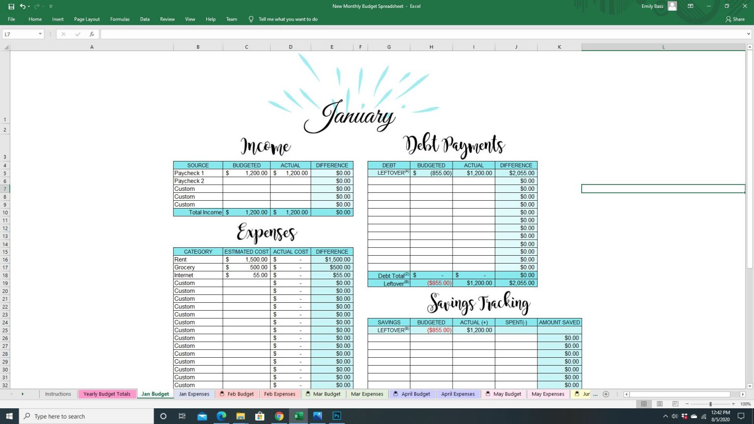 Easy Family Budget Spreadsheet